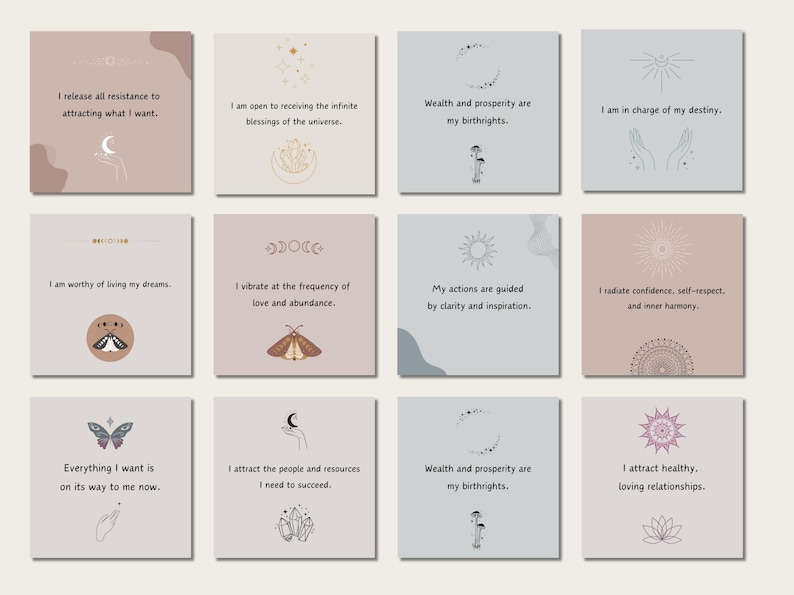 Manifestation Printable Affirmation Card Decks, Editable Canva ...