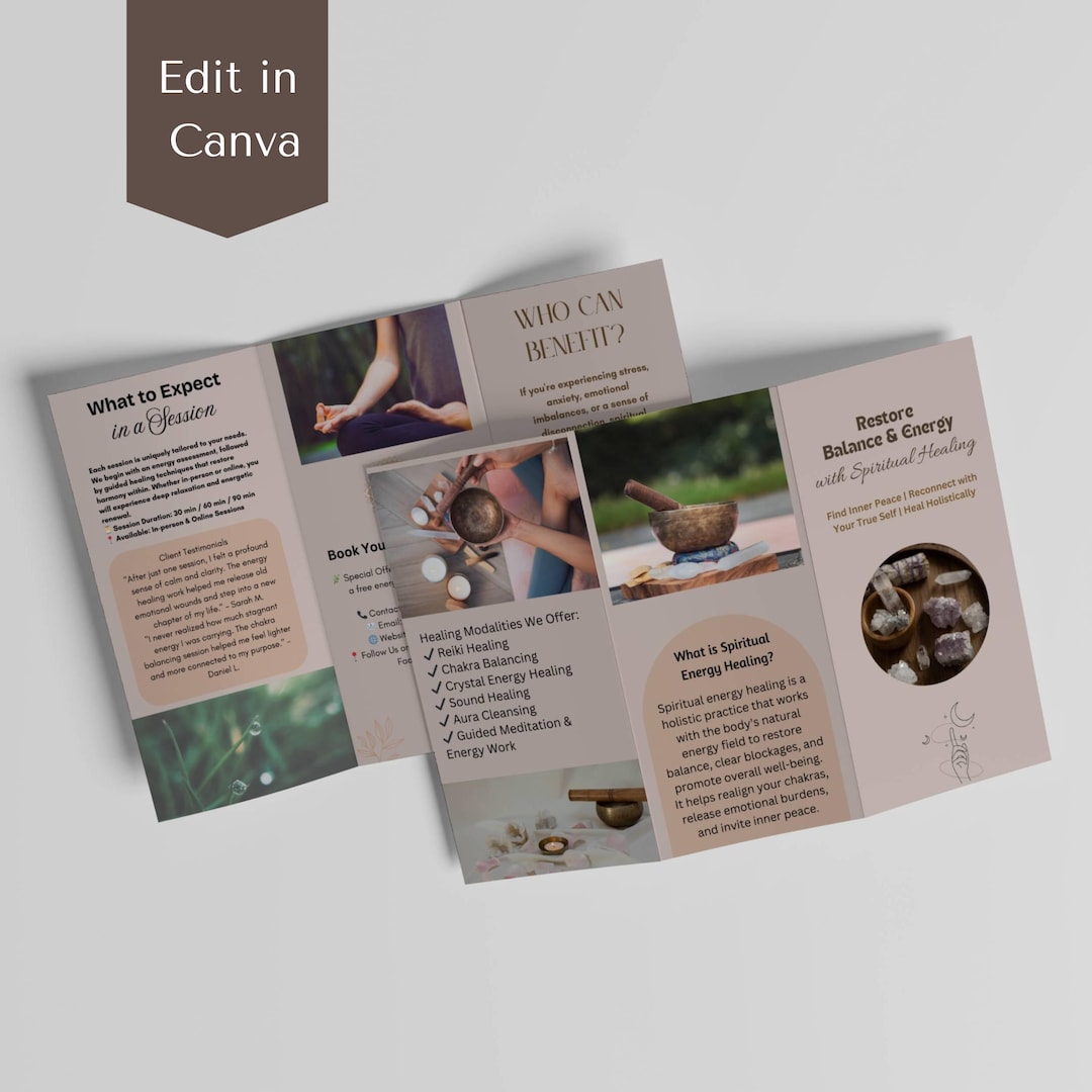 Spiritual Energy Healing Trifold Brochure Template | Editable Canva ...