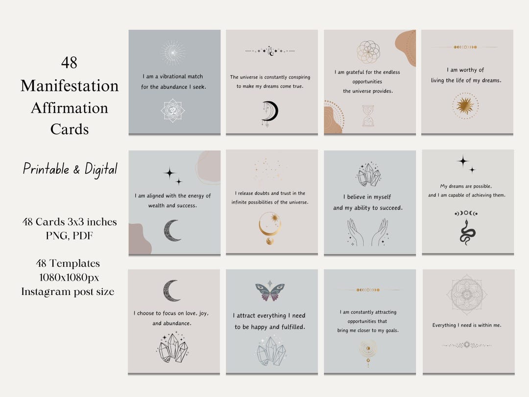 Manifestation Printable Affirmation Card Decks, Editable Canva ...