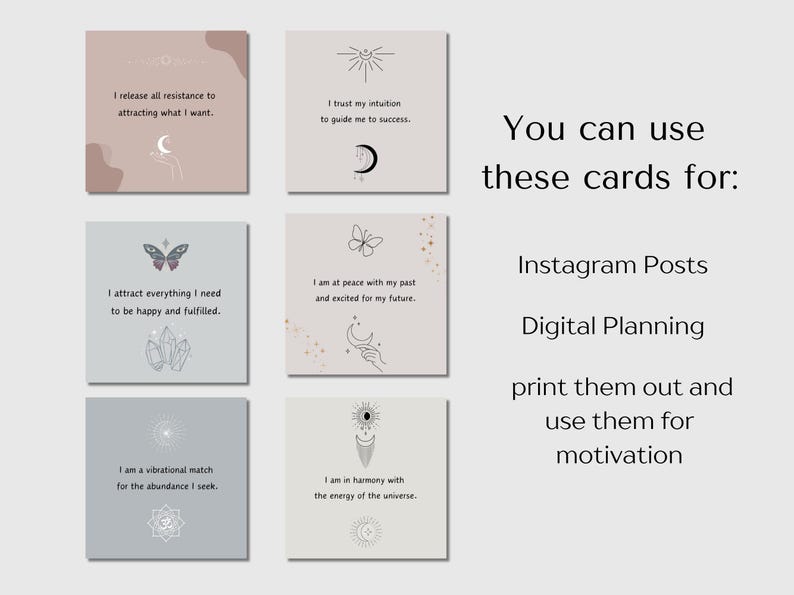 Manifestation Printable Affirmation Card Decks, Editable Canva ...
