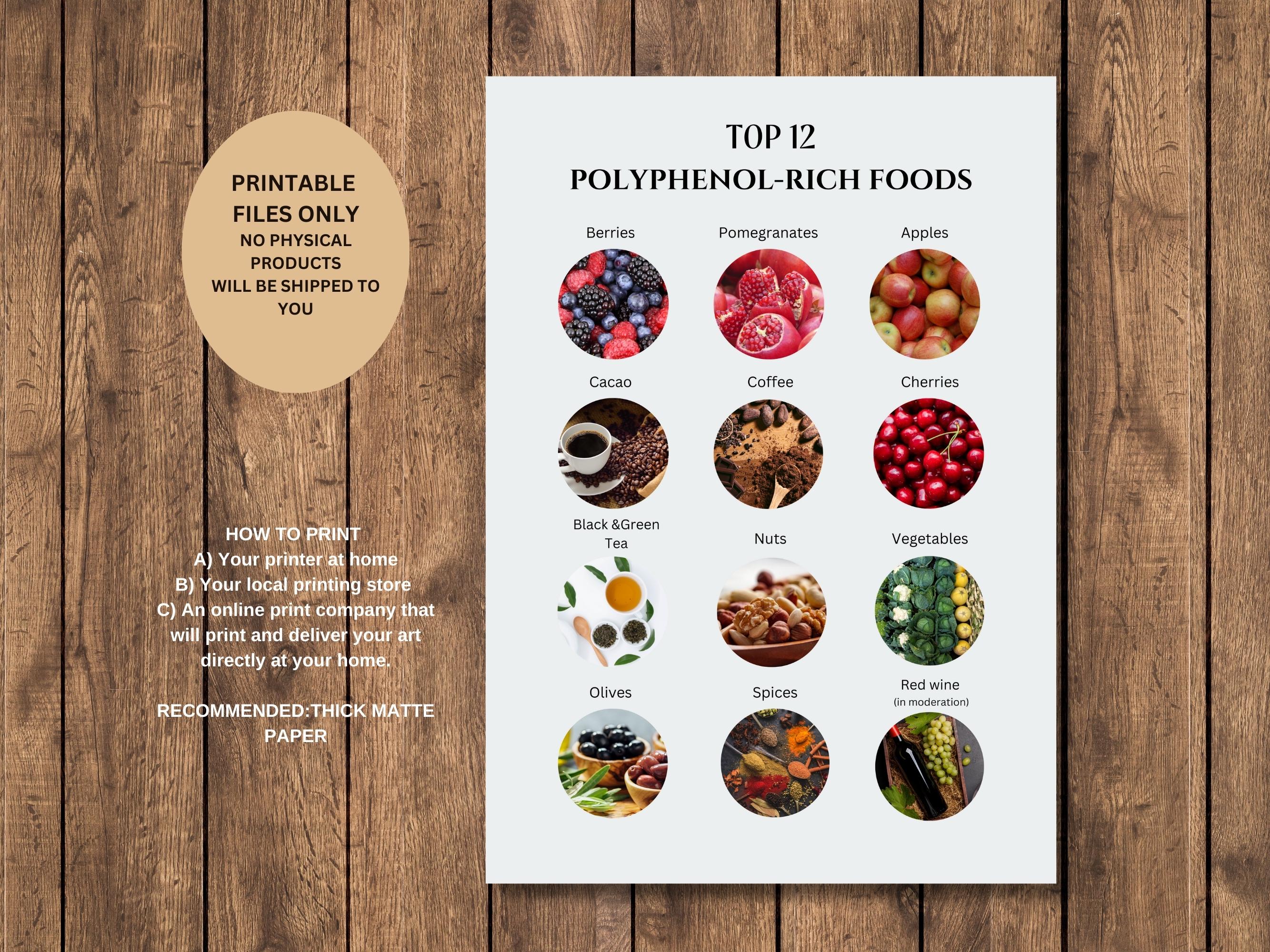 Polyphenol Rich Foods Source Chart Printable, Nutrition Facts Guide ...