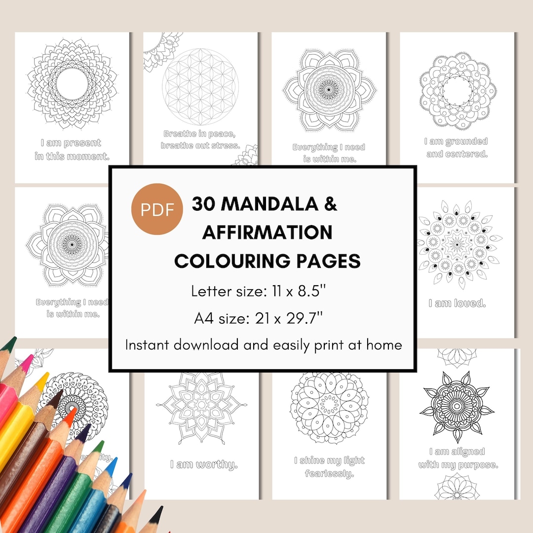 30 Mandala Affirmation Coloring Pages, Mindfulness, Self-love (PDF ...