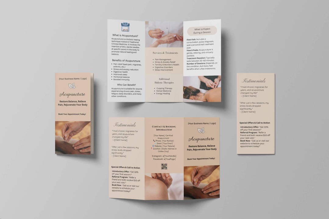 Acupuncture Brochure Template Trifold, Editable Canva Pamphlet for ...