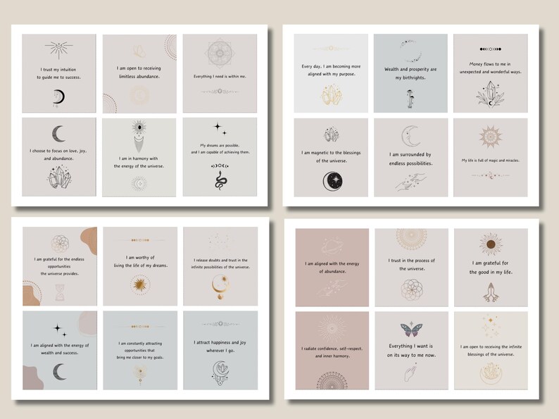 Manifestation Printable Affirmation Card Decks, Editable Canva ...