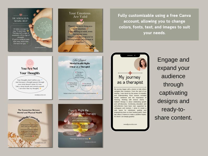 Instagram Post Templates for Therapists Mental Health Canva Templates ...