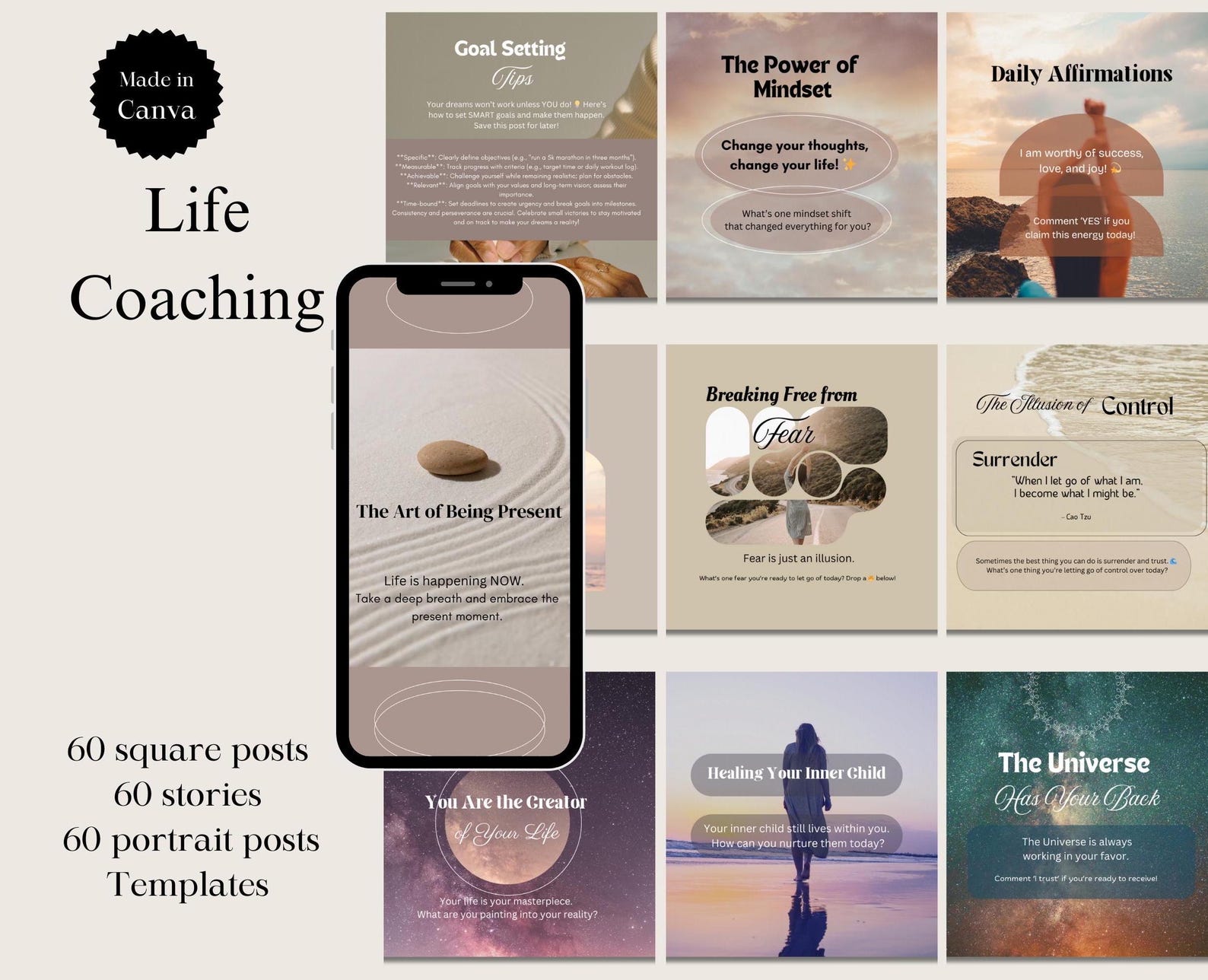 Life Coaching Instagram Posts Bundle, Editable Canva Templates for ...