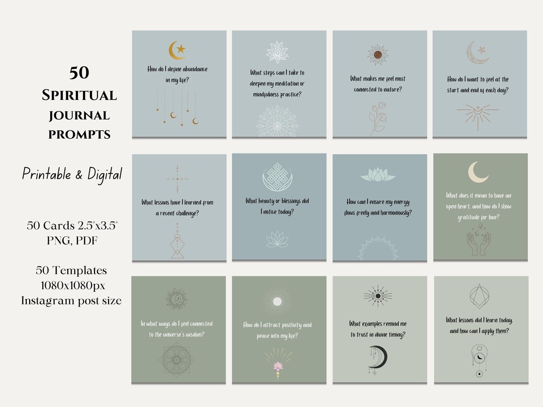 Spiritual Journal Prompt Cards, Mindfulness Self-reflection (editable ...