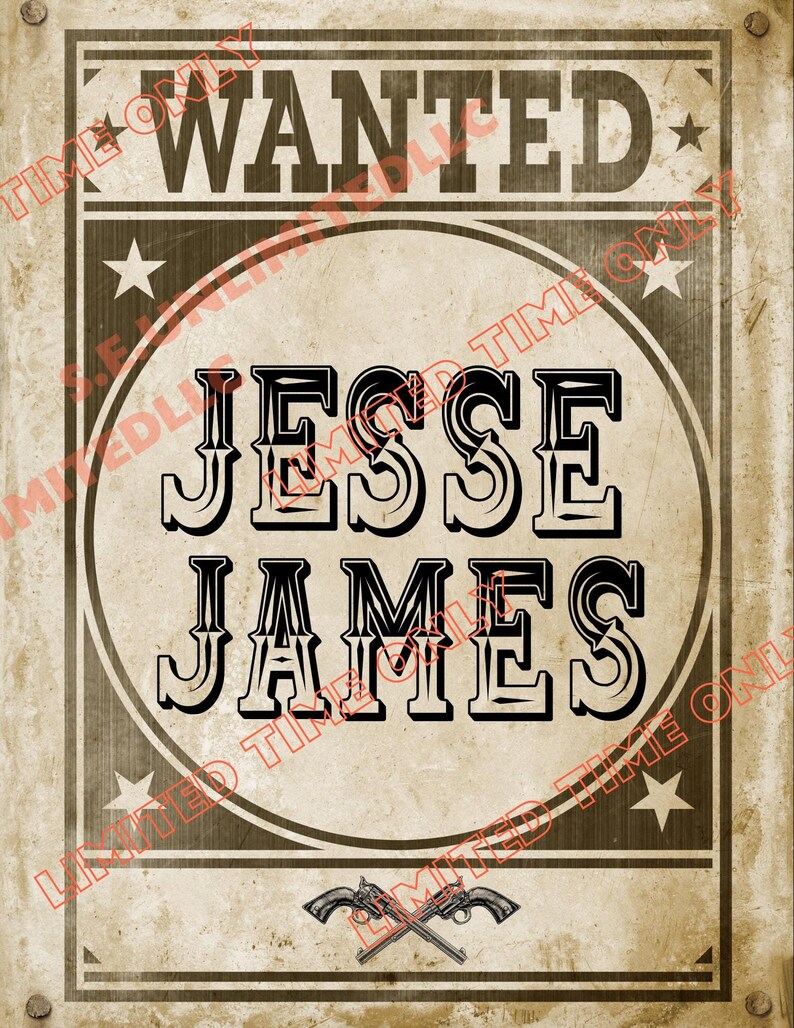 Jesse James Wanted Poster With Pistols Digital Download Historically ...