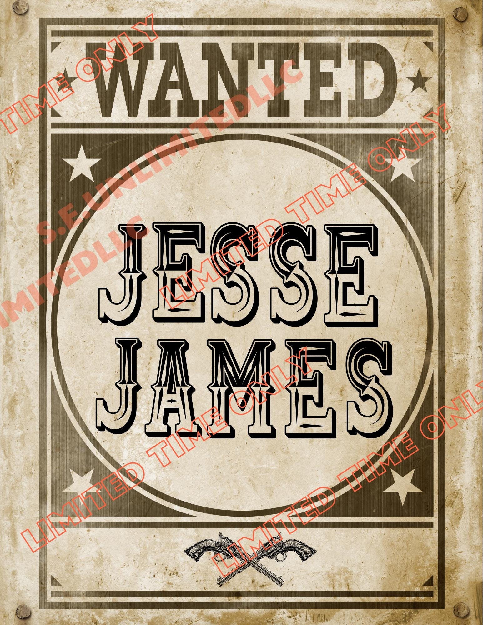 Jesse James Wanted Poster With Pistols Digital Download Historically ...
