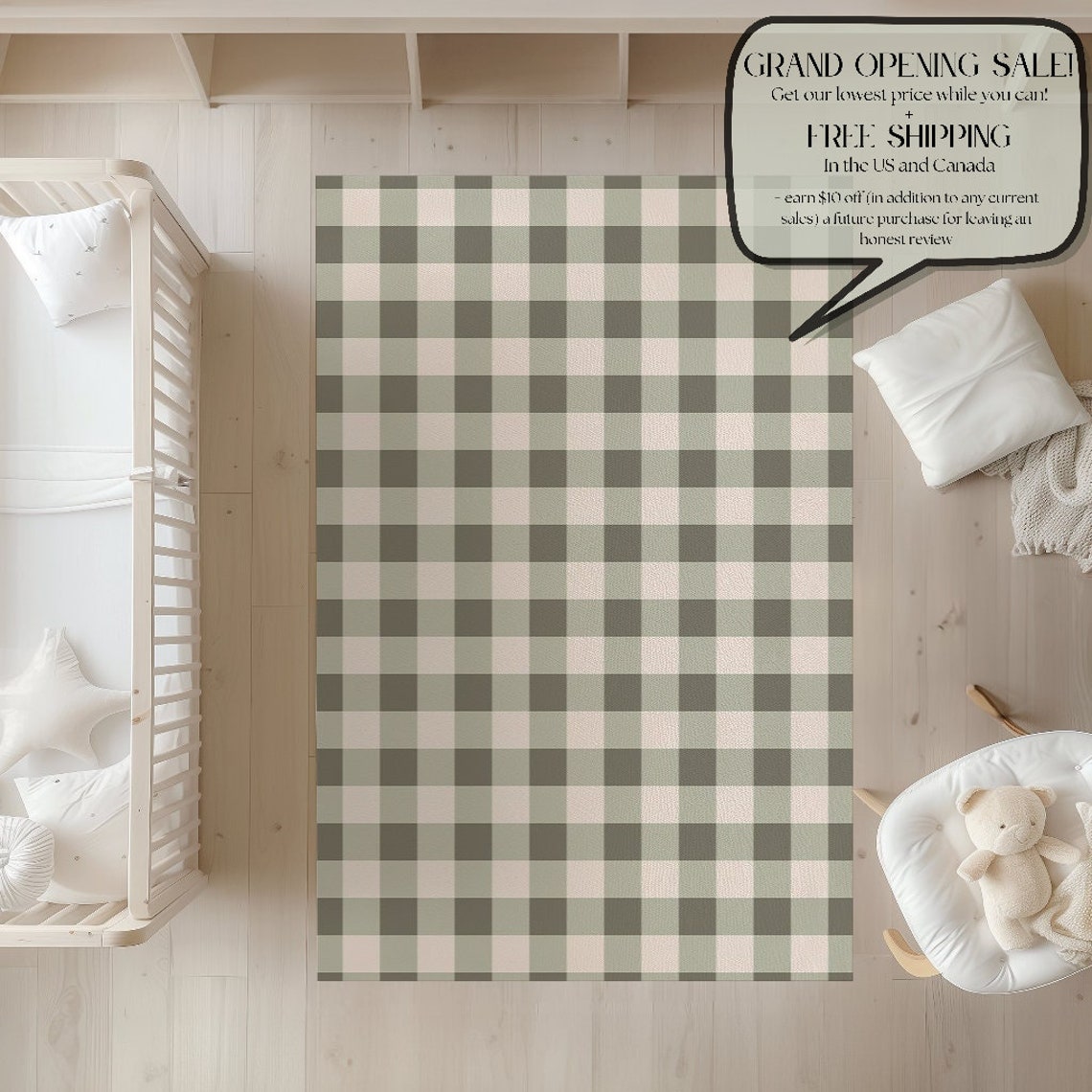 Sage Green Gingham Area Rug - Etsy