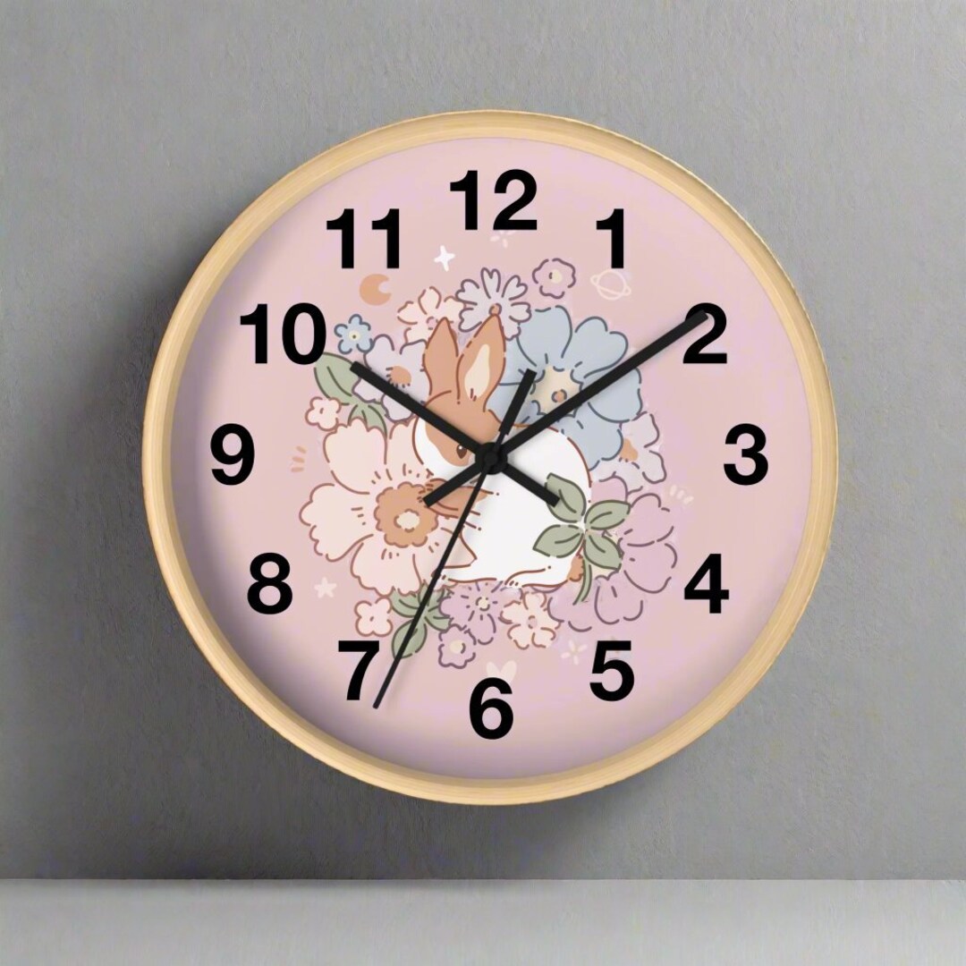 Preppy Bunnies Floral Nursery Wall Clock - Etsy