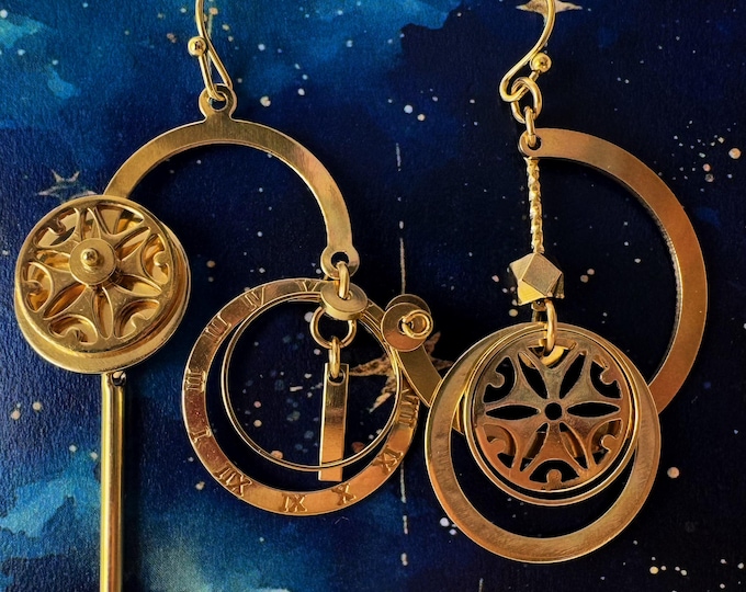 Brass Planet Earrings: Handmade Celestial Steampunk Jewelry - Etsy