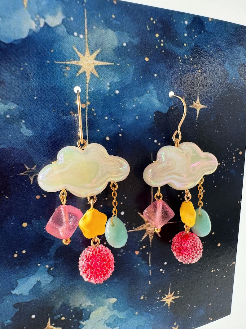 Rainbow Cloud Earrings – Cute Pastel Cloud With Raindrop Dangle - Etsy