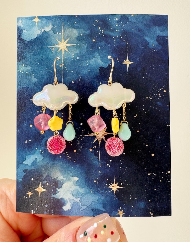 Rainbow Cloud Earrings – Cute Pastel Cloud With Raindrop Dangle - Etsy