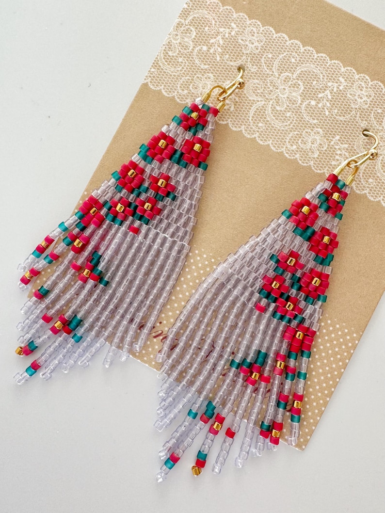 Handmade Flower Beaded Fringe Earrings: Miyuki Seed Bead Dangle ...
