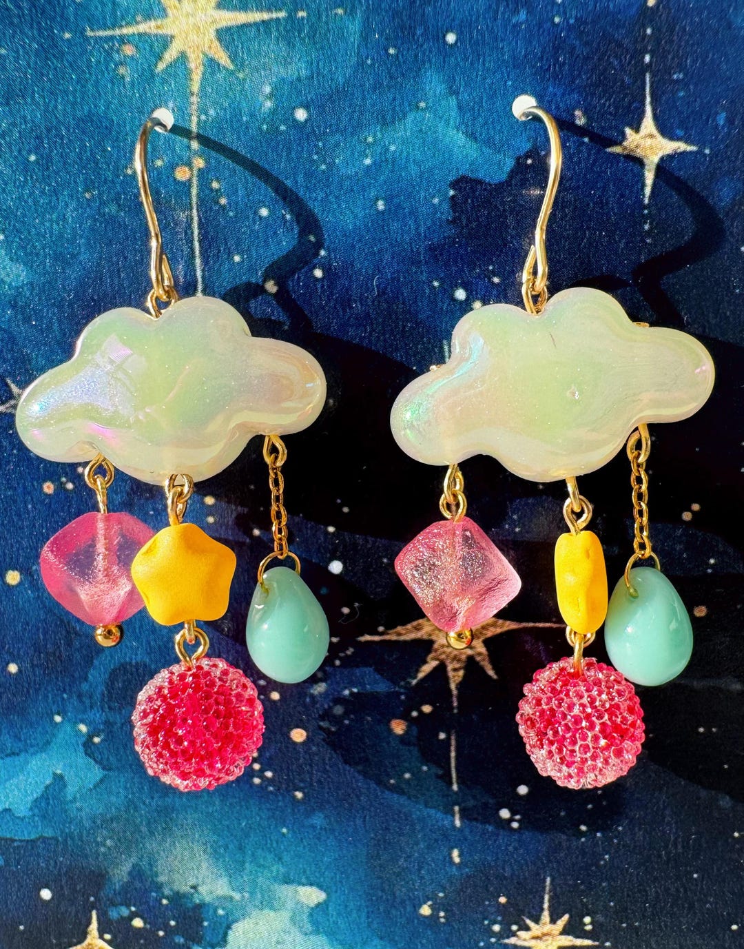 Rainbow Cloud Earrings – Cute Pastel Cloud With Raindrop Dangle - Etsy