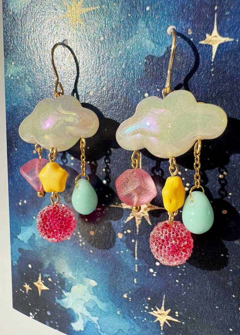 Rainbow Cloud Earrings – Cute Pastel Cloud With Raindrop Dangle - Etsy