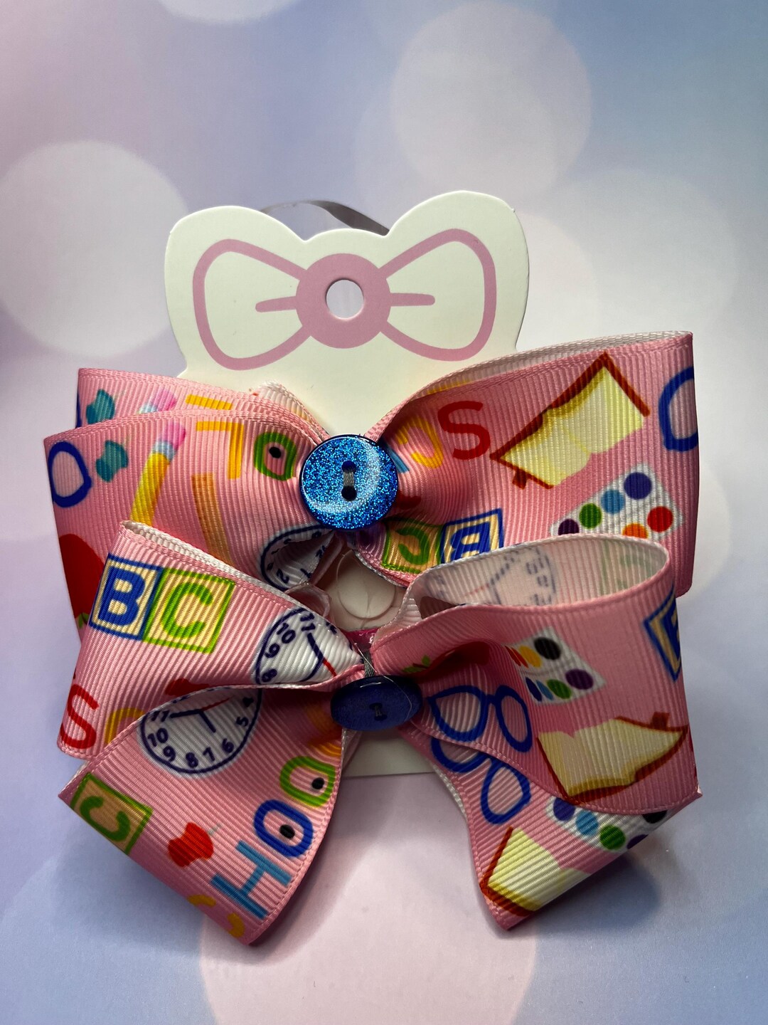 Back to School Pink Bows With Royal Blue Button Center. Hair Bow ...