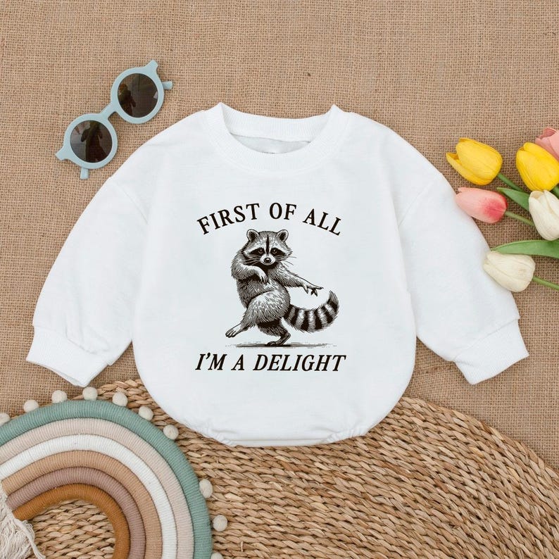 Funny Raccoon Baby Romper, "first of All I’m a Delight" Outfit - Etsy