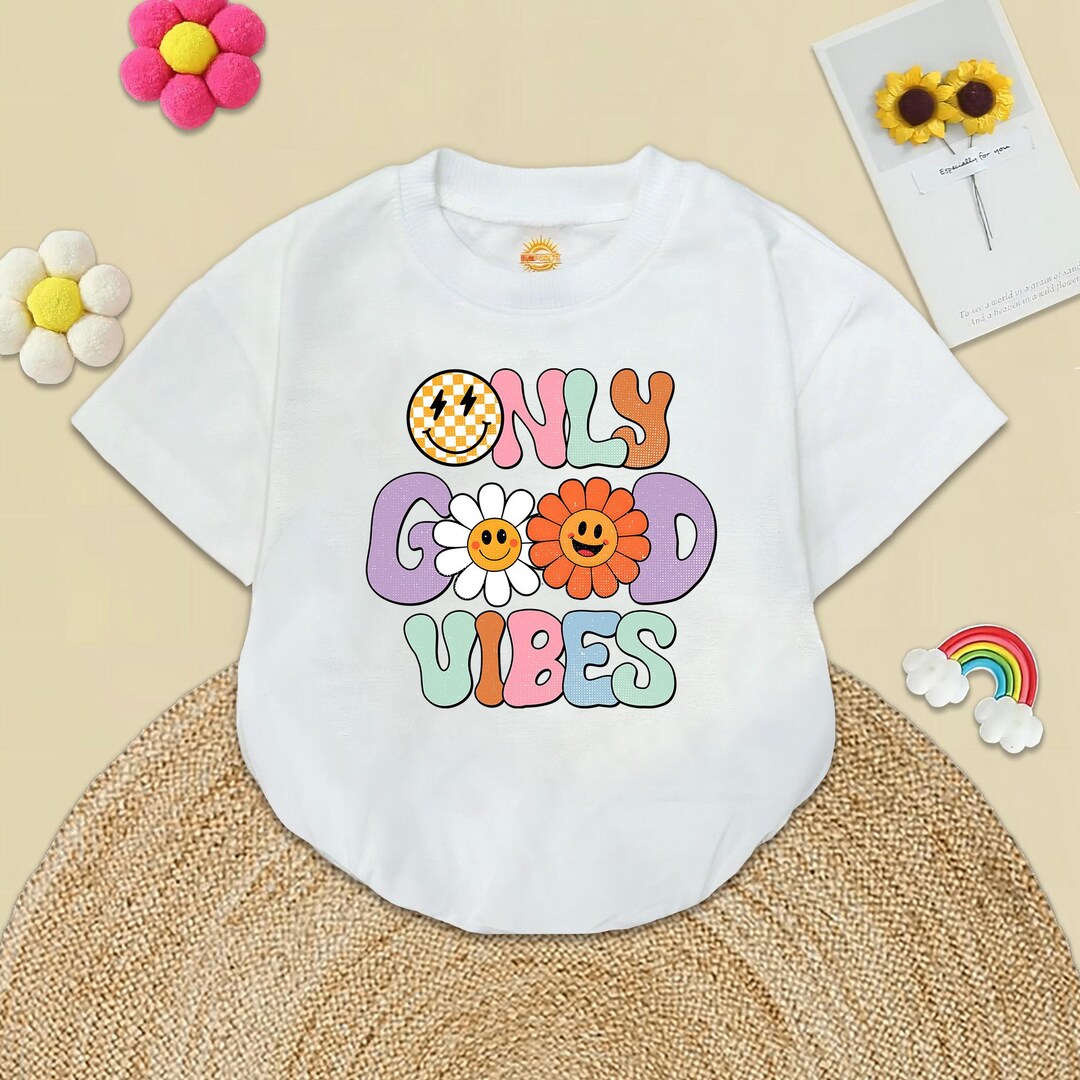 Good Vibes Baby Romper: Happy Face Graphic Bodysuit - Etsy