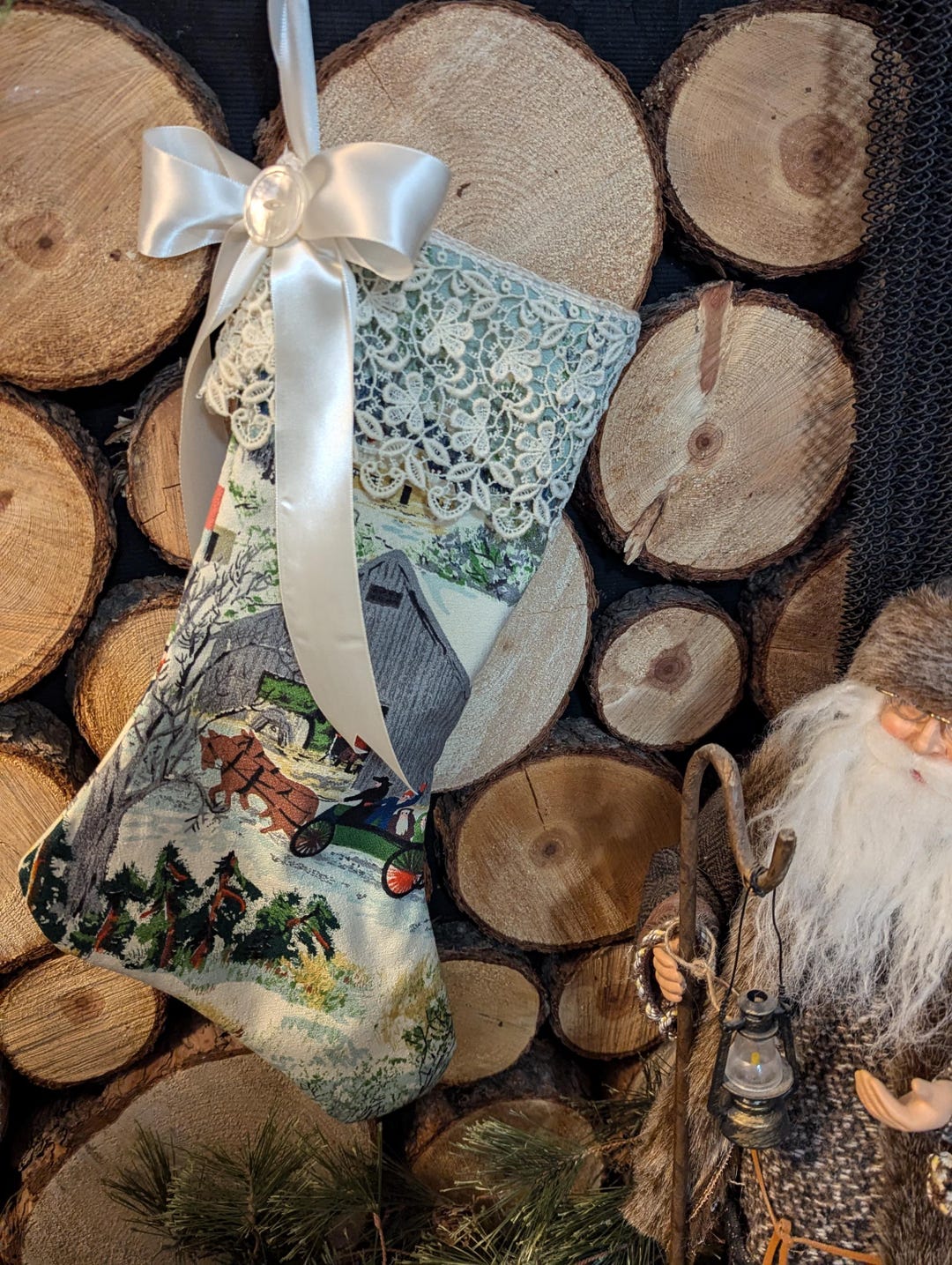 Vintage Backcloth Christmas Stocking Grandma Moses "early Springtime on ...