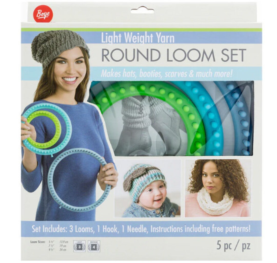 Boye Round Loom Set for Lightweight Yarn 3 Looms, 1 Hook, 1 Yarn Needle ...