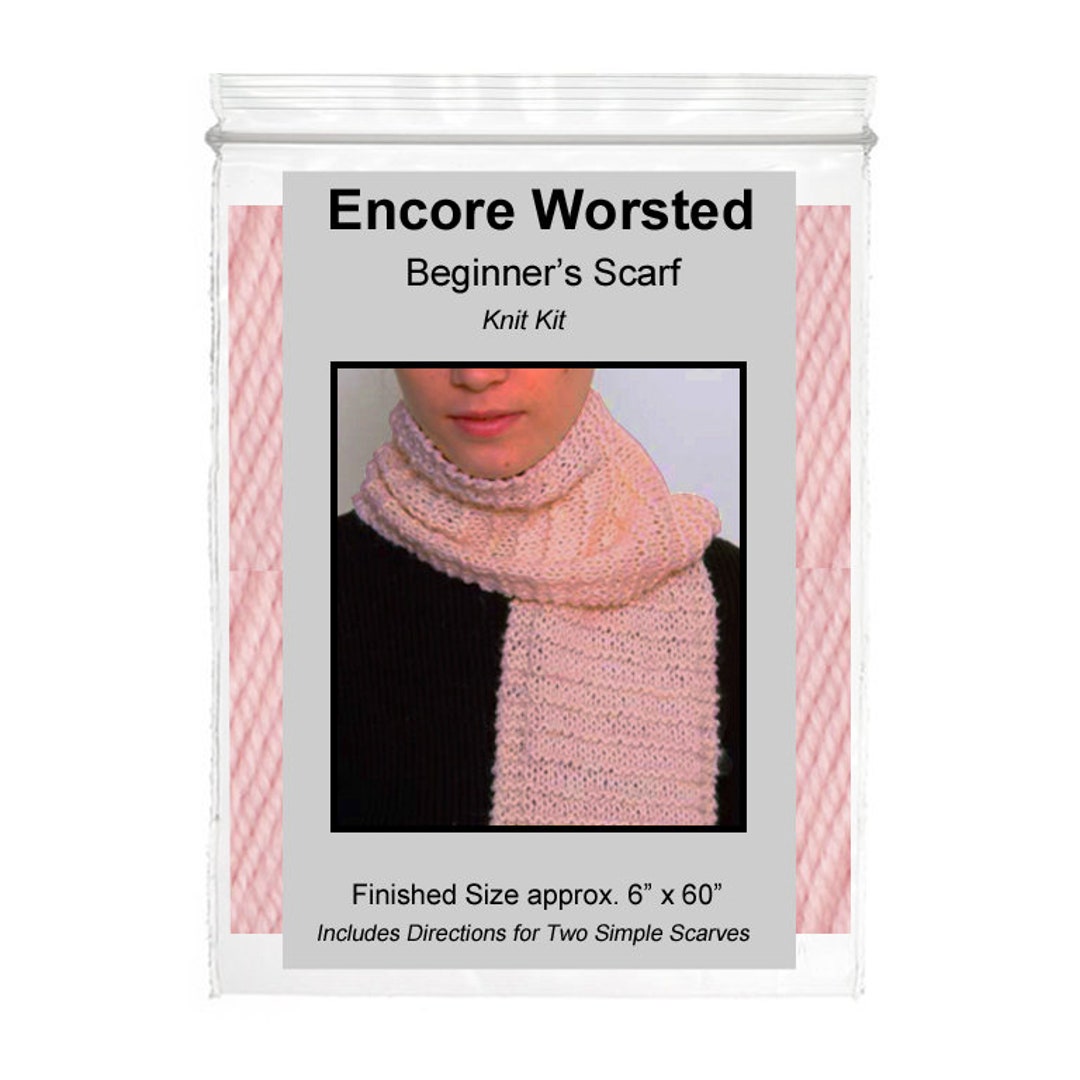 Beginner's Scarf Knit Kit With Encore Worsted Yarn - Baby Pink - Etsy
