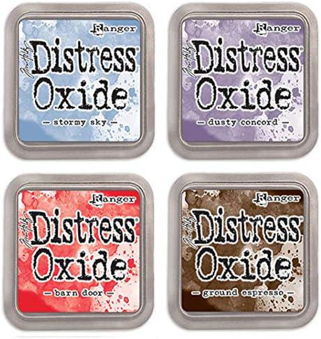 Tim Holtz Ranger Distress Oxide Ink Bundle - Four 3" X 3" Pads, Set F : Stormy Sky, Dusty ...