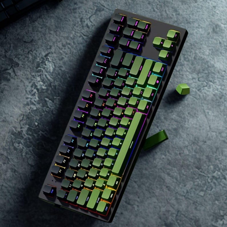 Green & Black Keycap Set RGB Backlit : 135-key Side-print PBT Shine ...