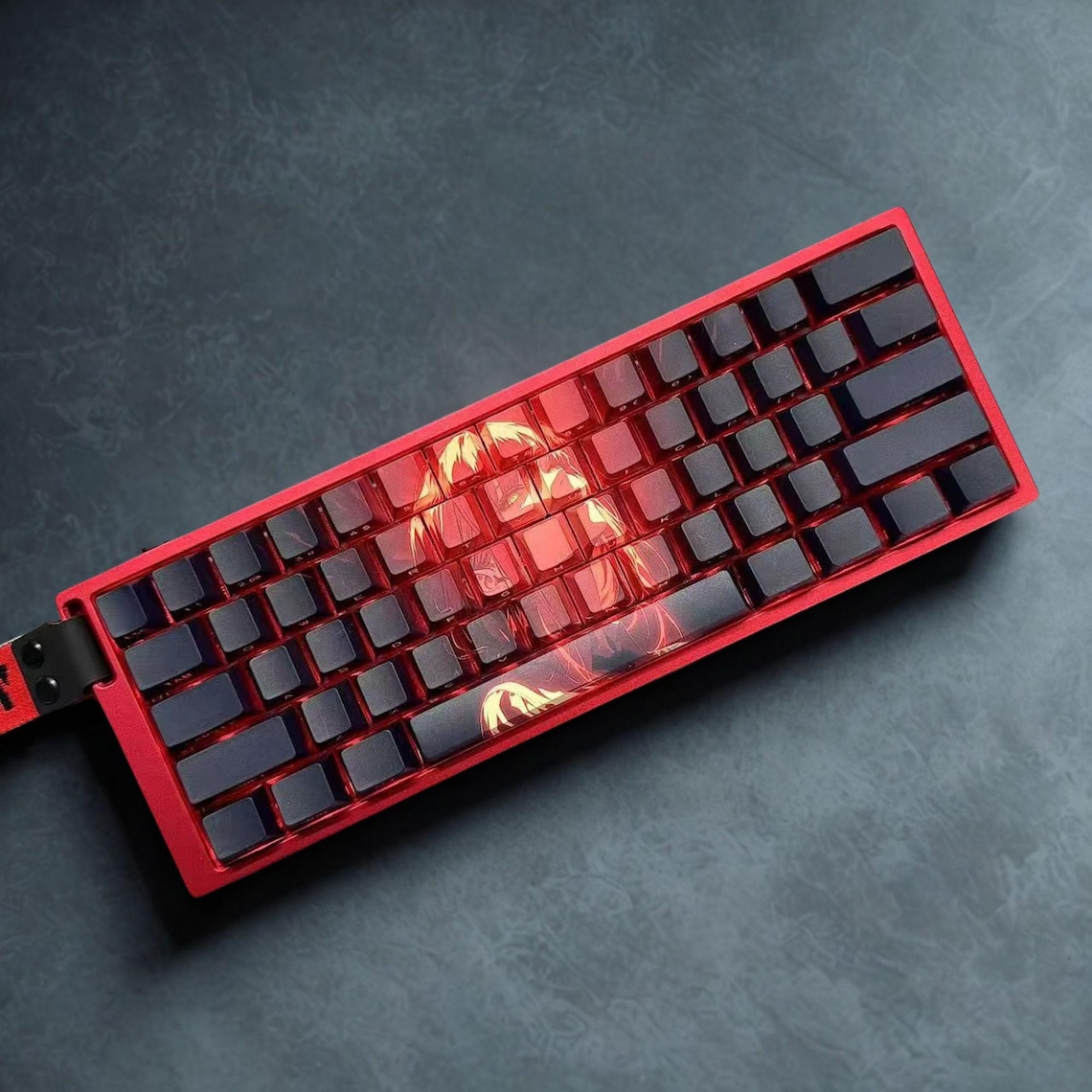 Side Print Translucent Red Black Keycaps: Anime Keycap Set RGB Shine ...