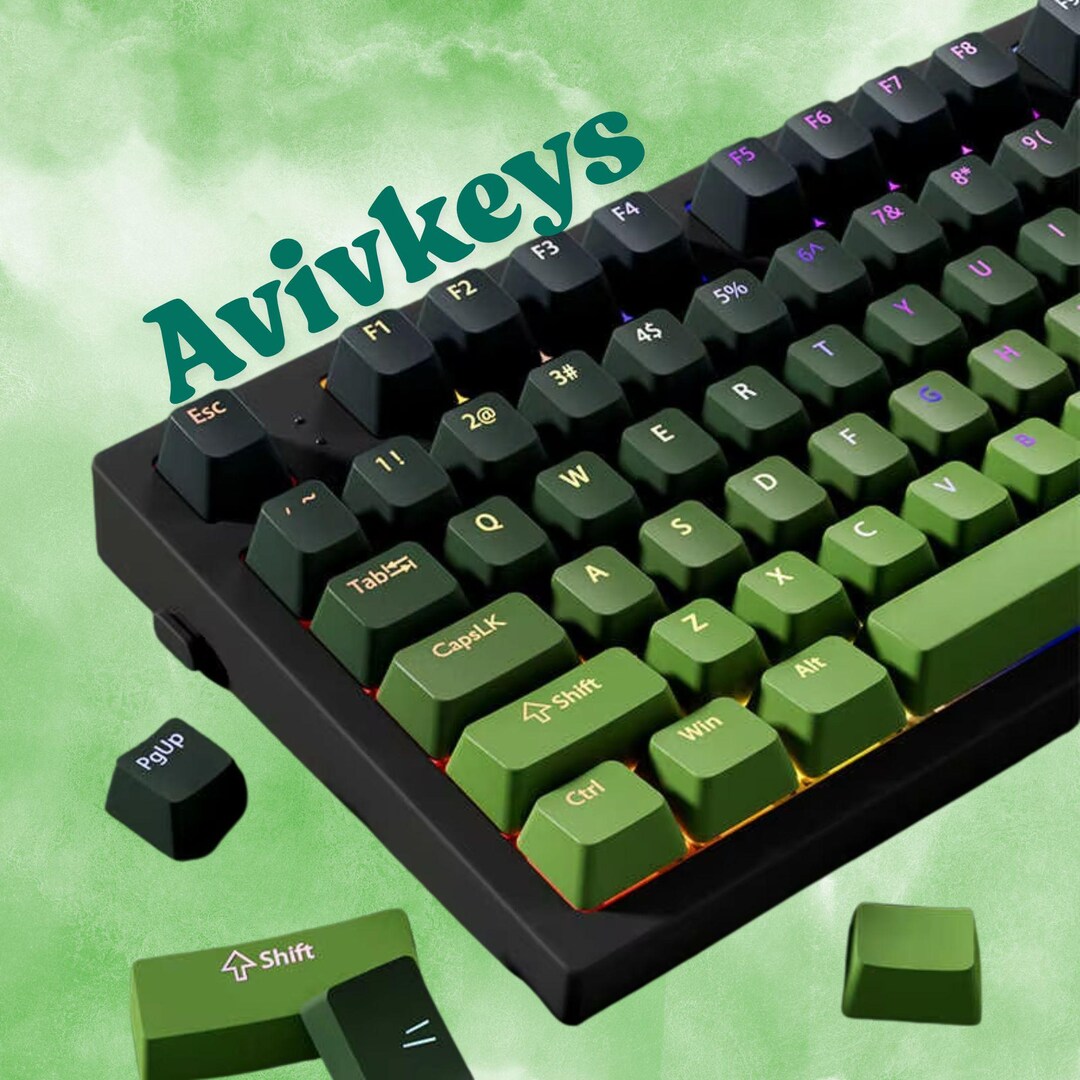 Green & Black Keycap Set: RGB Backlit Shine-through 130-key PBT OEM ...