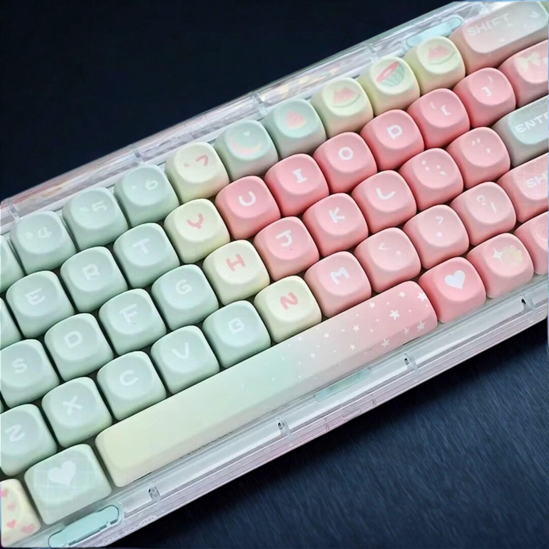 Pastel Melon Green & Pink Keycap Set – 126 Keys PBT MOA Profile Kawaii ...