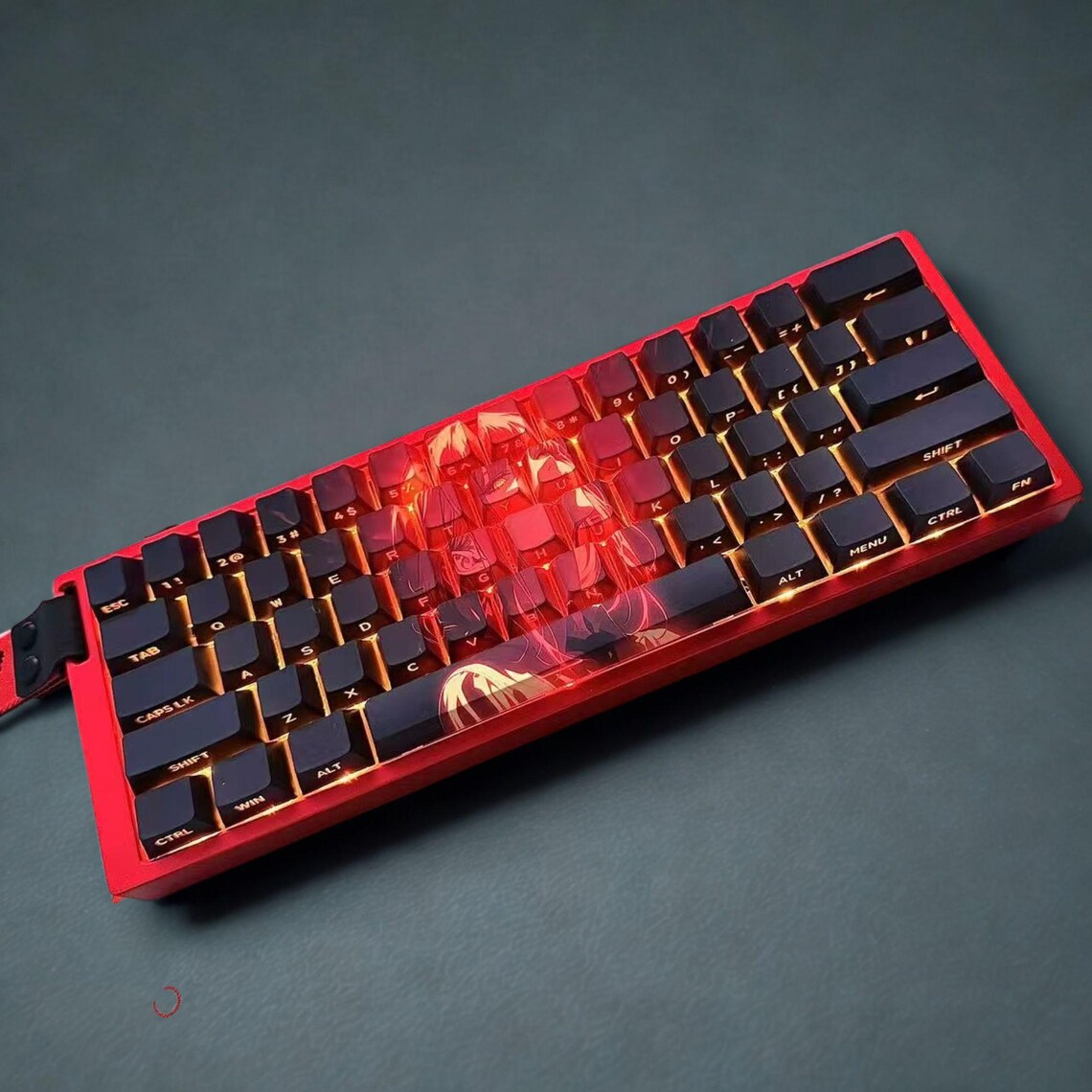 Side Print Translucent Red Black Keycaps: Anime Keycap Set RGB Shine ...
