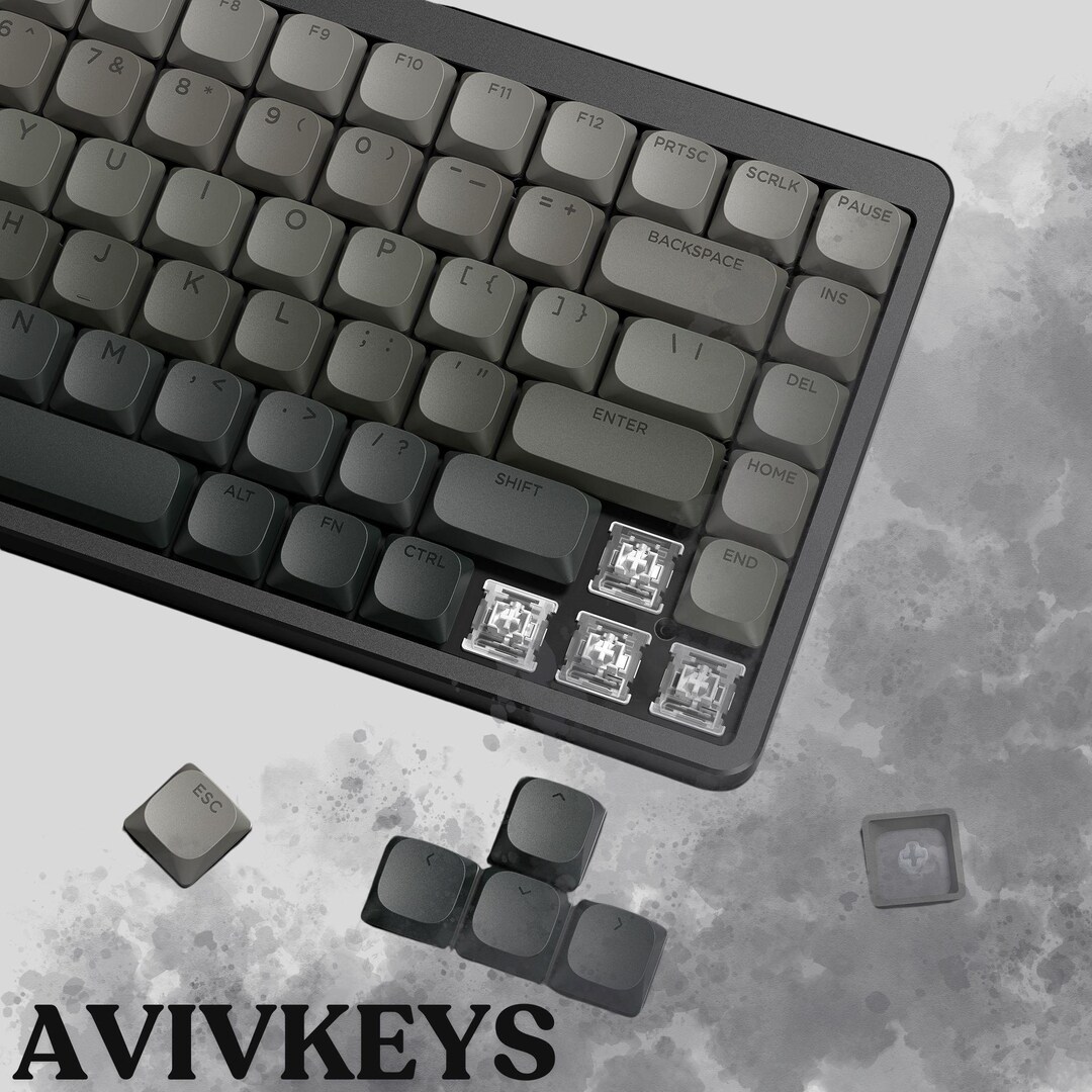 Low Profile Gray Keycaps Set, RGB Shine Through, 132 Keys, Double-shot ...