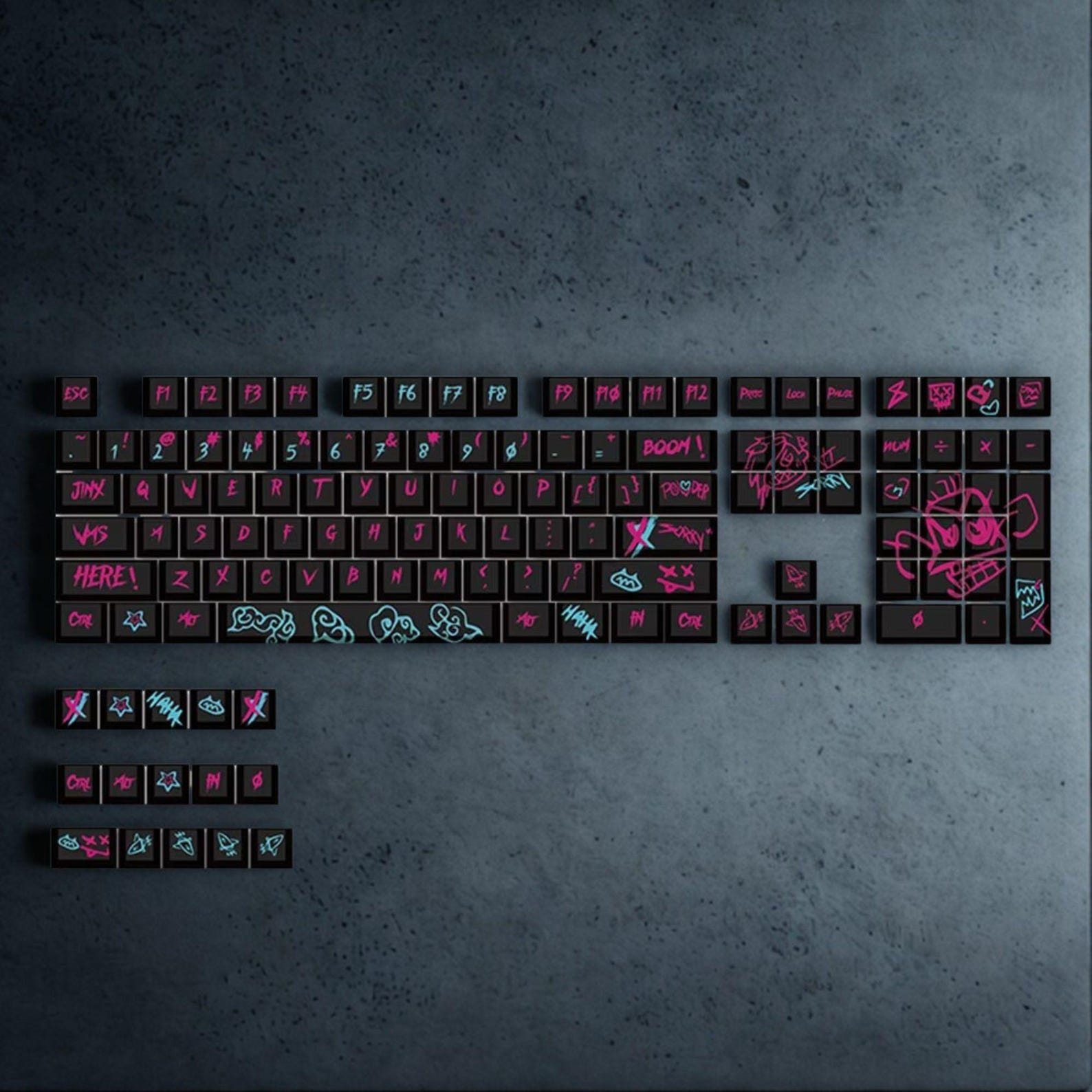 Graffiti Anime Keycap Set – OEM Profile PBT Keycaps | Neon Pink & Cyan ...