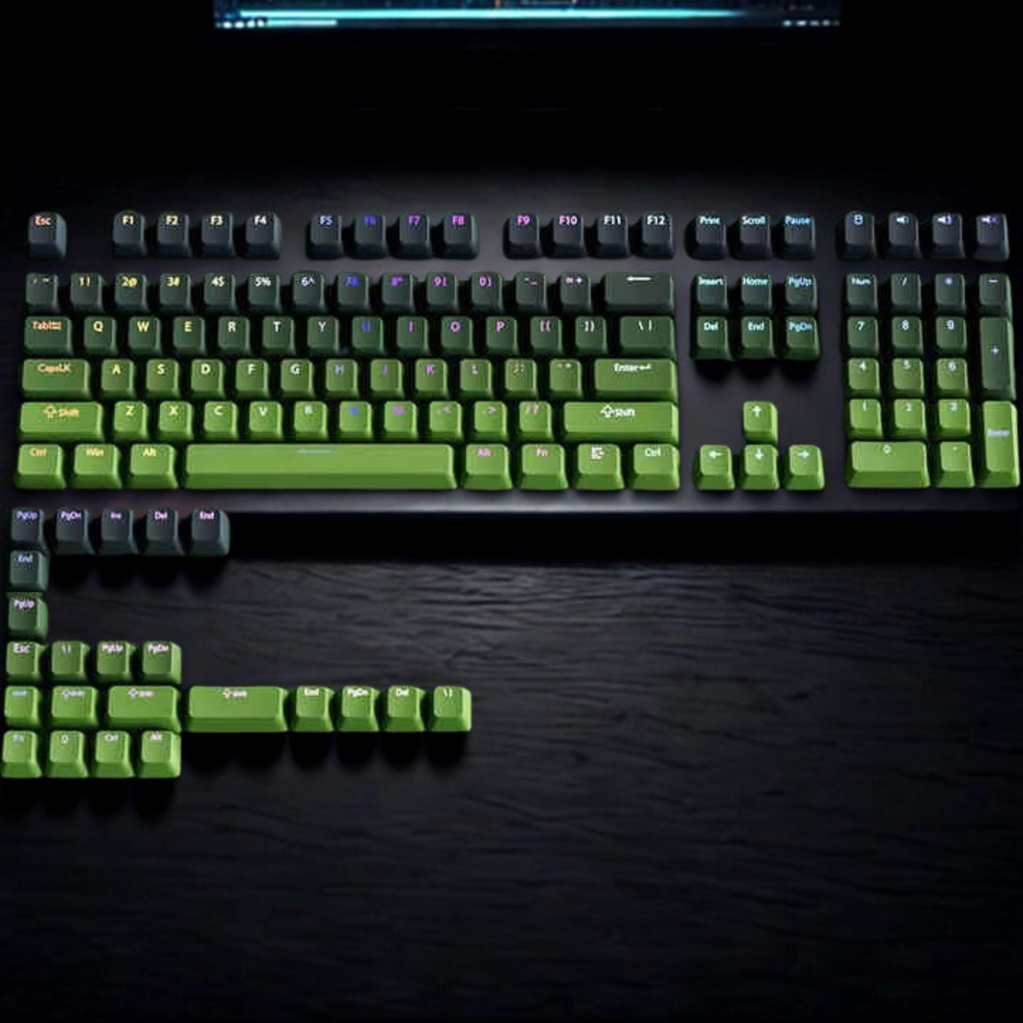 Green Black Keycap Shine Through Set: RGB Backlit 130 Keys Double Shot ...