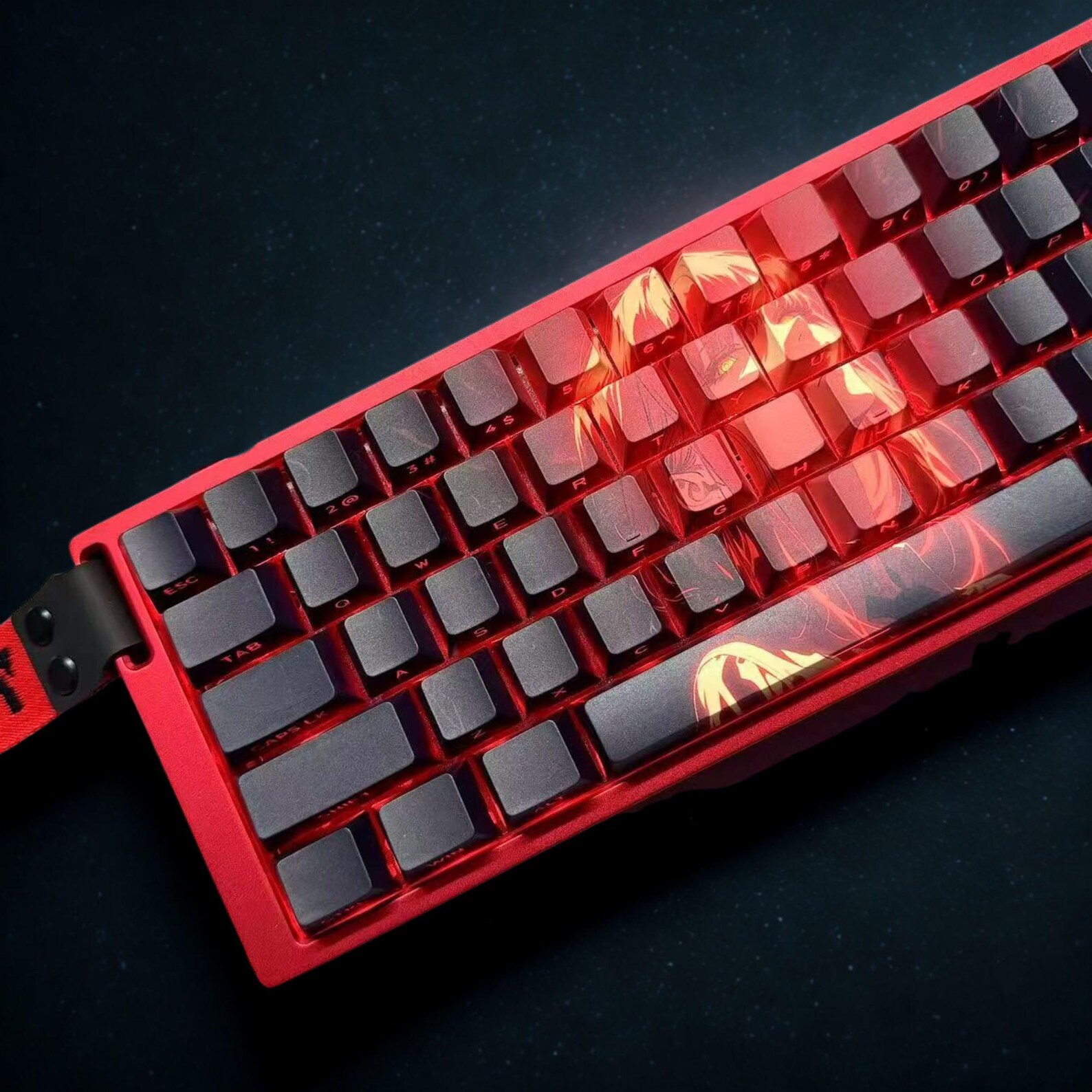 Side Print Translucent Red Black Keycaps: Anime Keycap Set RGB Shine ...