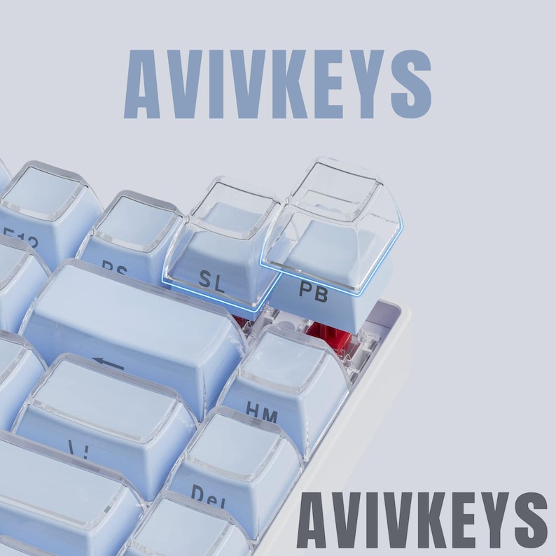 Blue Ice Crystal Keycaps Set, Cute Jelly Round Side Print OEM Profile ...