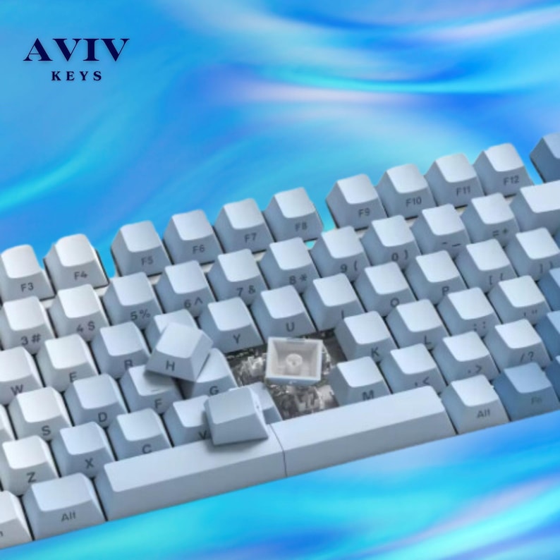 RGB Shine Through Sea Blue Keycap Set: Double Shot PBT, Cherry Profile ...