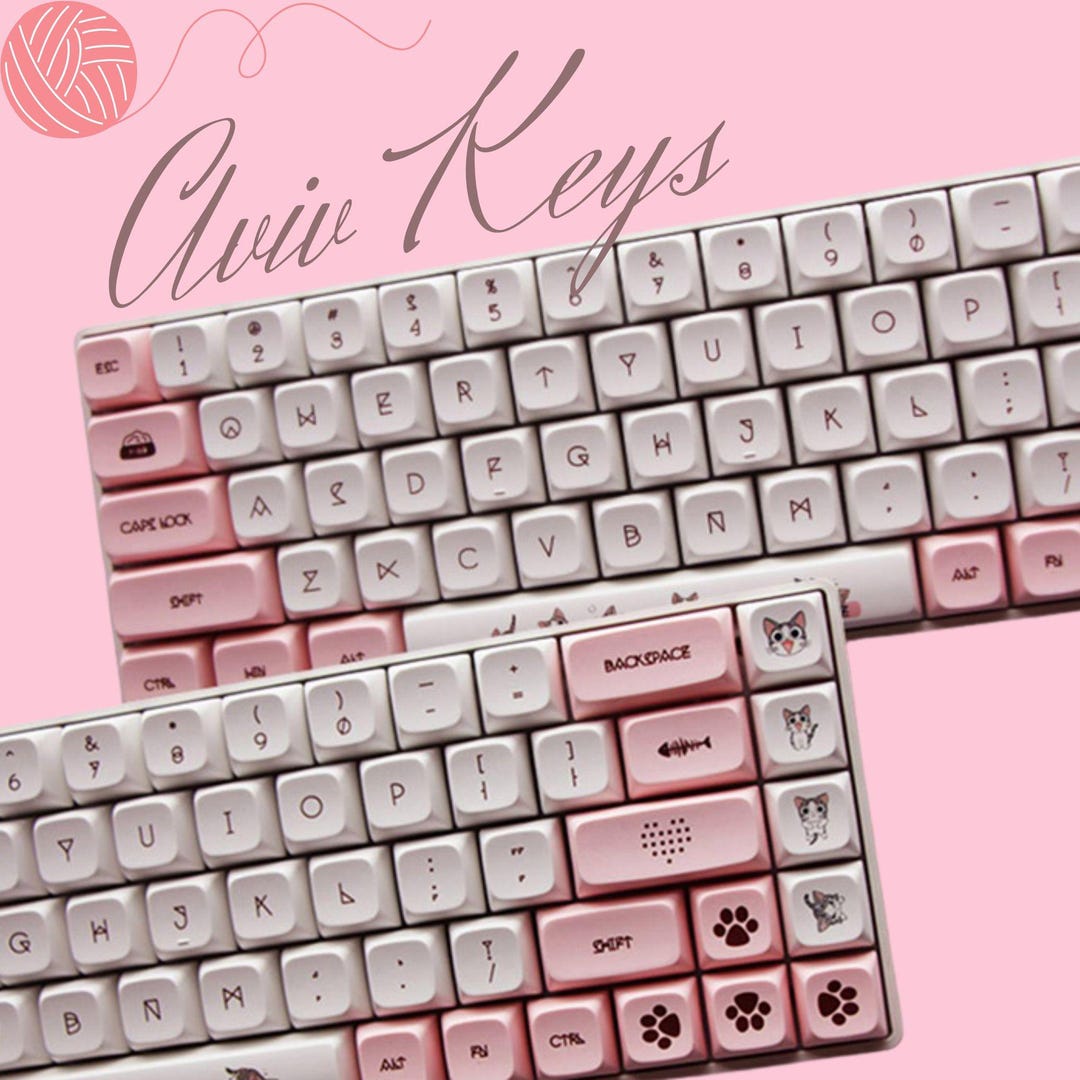 Cat Keycap Set, Pink Keycap, 134-key XDA Profile Keycap Set, Cute ...