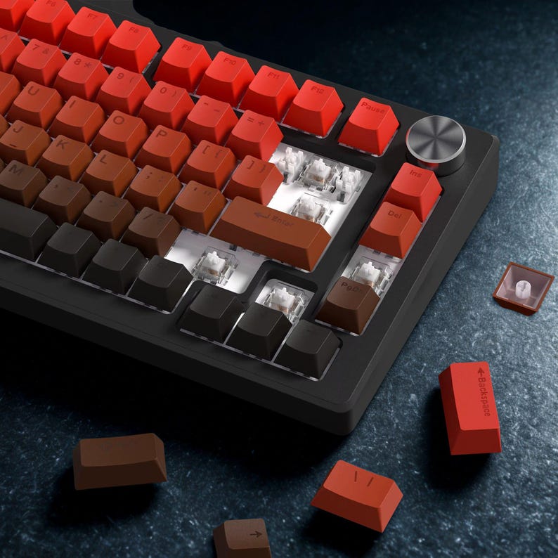 Red Gradient Shine Through Keycaps Set 134 Keys: Pbt Double Shot ...