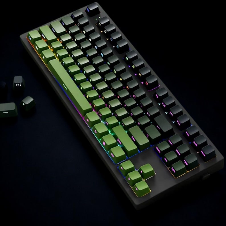 Green & Black Keycap Set RGB Backlit : 135-key Side-print PBT Shine ...