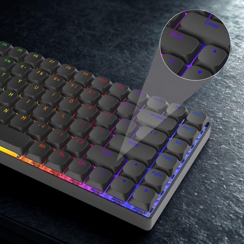 Black Low Profile Keycap Set: RGB Shine Through Backlit, Slim PBT for ...