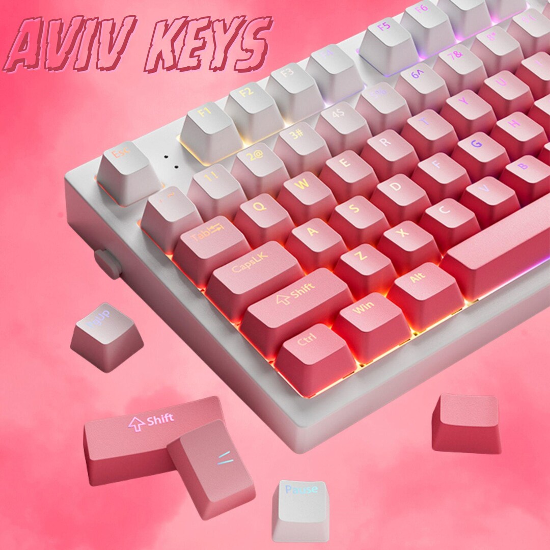 Gradient Pink Keycap Set, RGB Backlit Keycap Set, PBT Double-shot, OEM ...