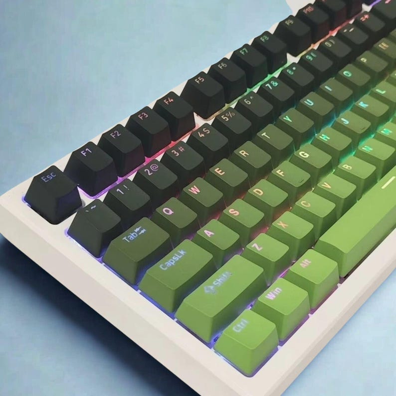 Green Black Keycap Shine Through Set: RGB Backlit 130 Keys Double Shot ...