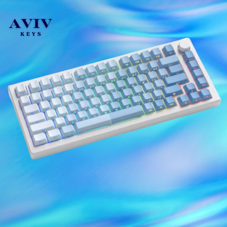 RGB Shine Through Sea Blue Keycap Set: Double Shot PBT, Cherry Profile ...