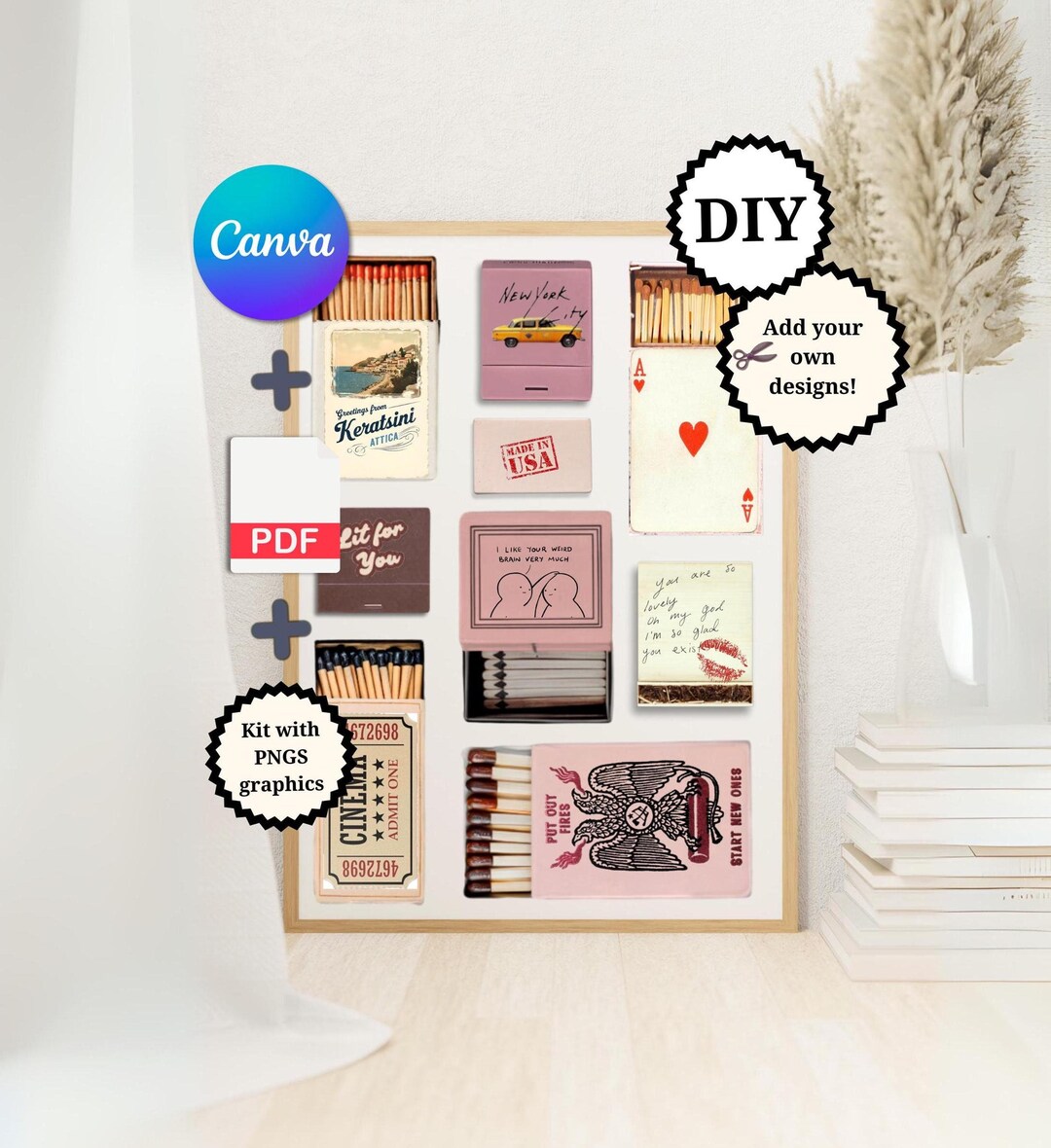 Custom Matchbox, Matchbook Template, Soft Pink Tones Matchbook Poster ...