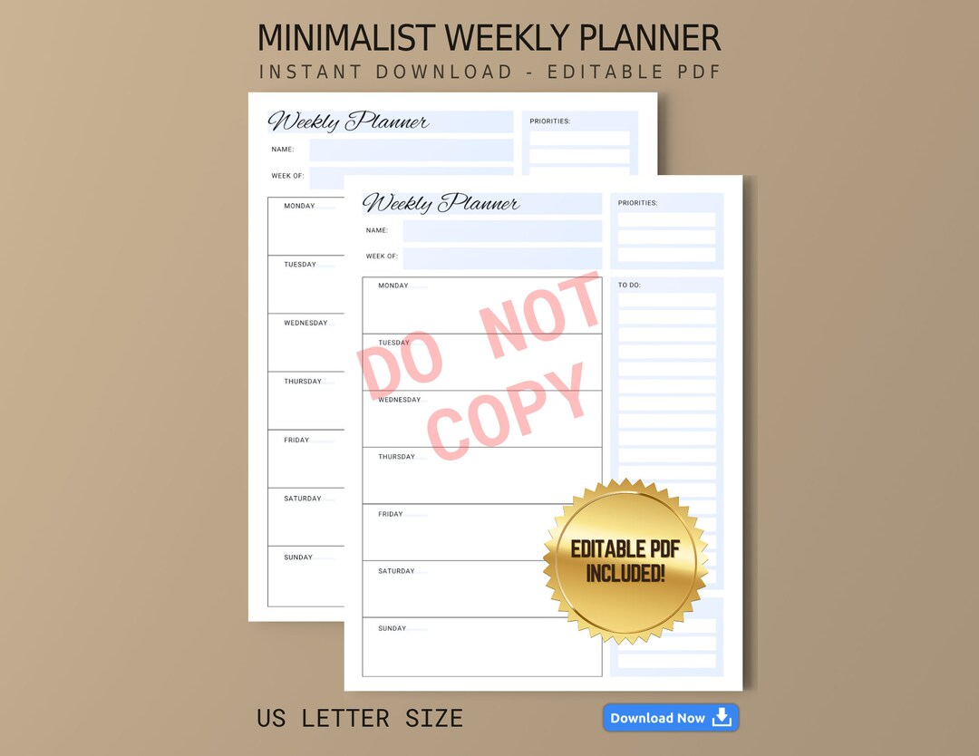 Minimalist Downloadable Weekly Planner and To-do List - Etsy