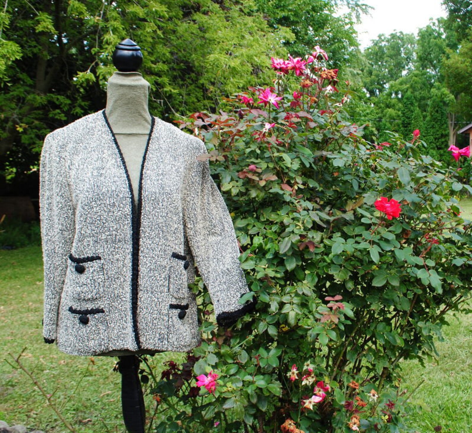 Jackie O Vintage 60s Gray Boucle Jacket With a Black Cord - Etsy