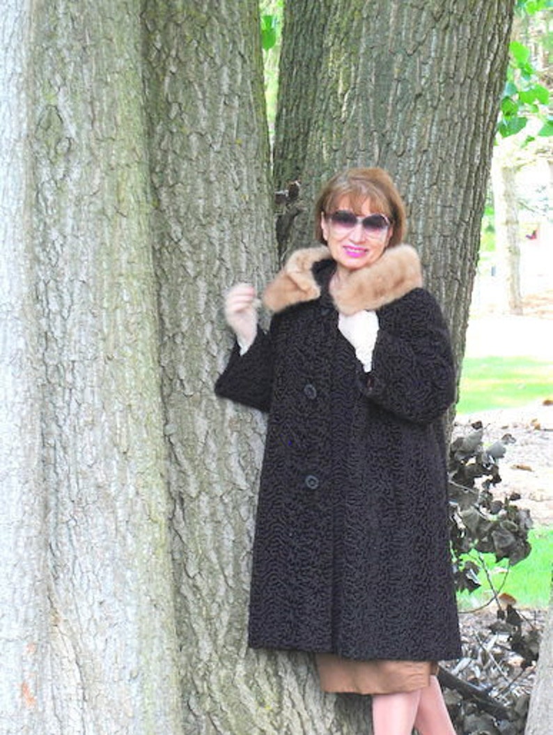 Luxurious Vintage 50s Black Curly Lamb Swing Style Coat With - Etsy